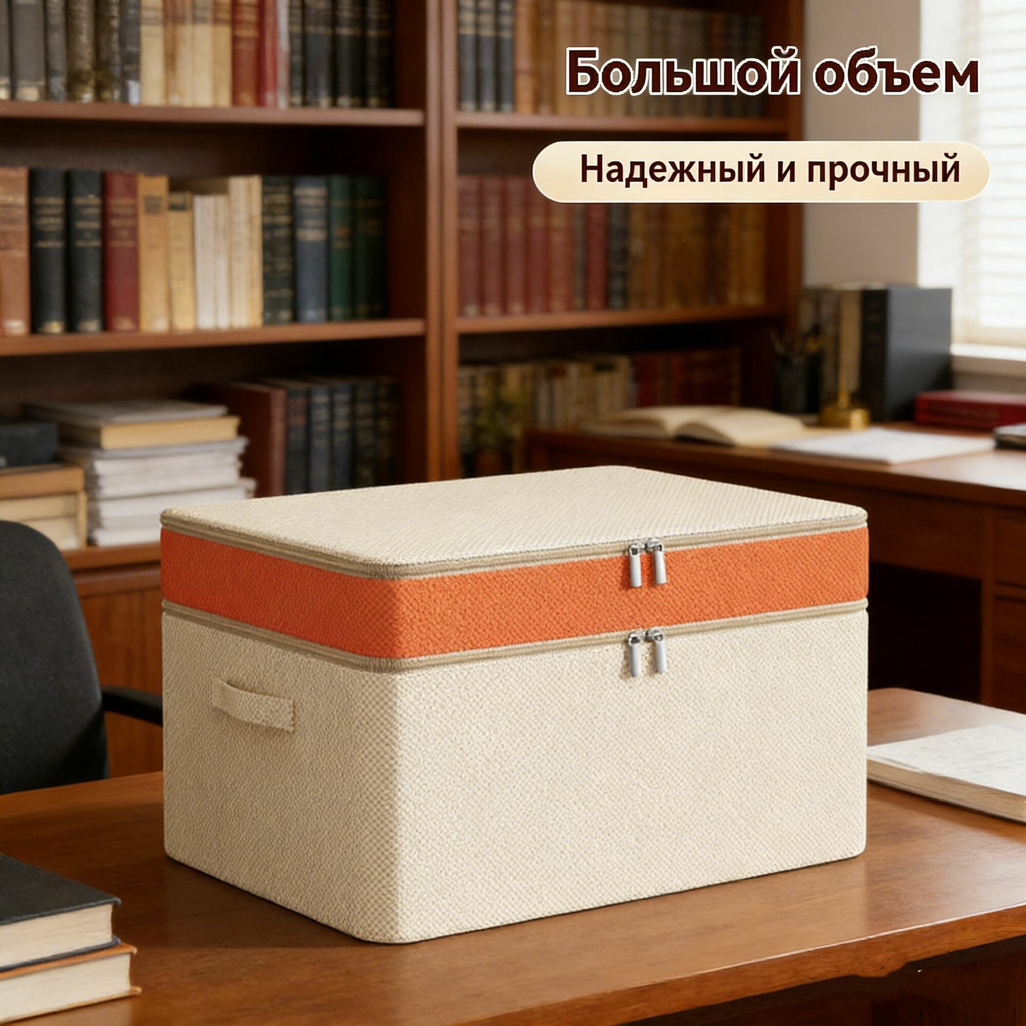 Контейнер для хранения вещей длина 63 см, ширина 43 см, высота 35 см, 1 шт, нетканое волокно, оранжевый коробка для хранения органайзер из нетканого материала контейнер оранжевый
