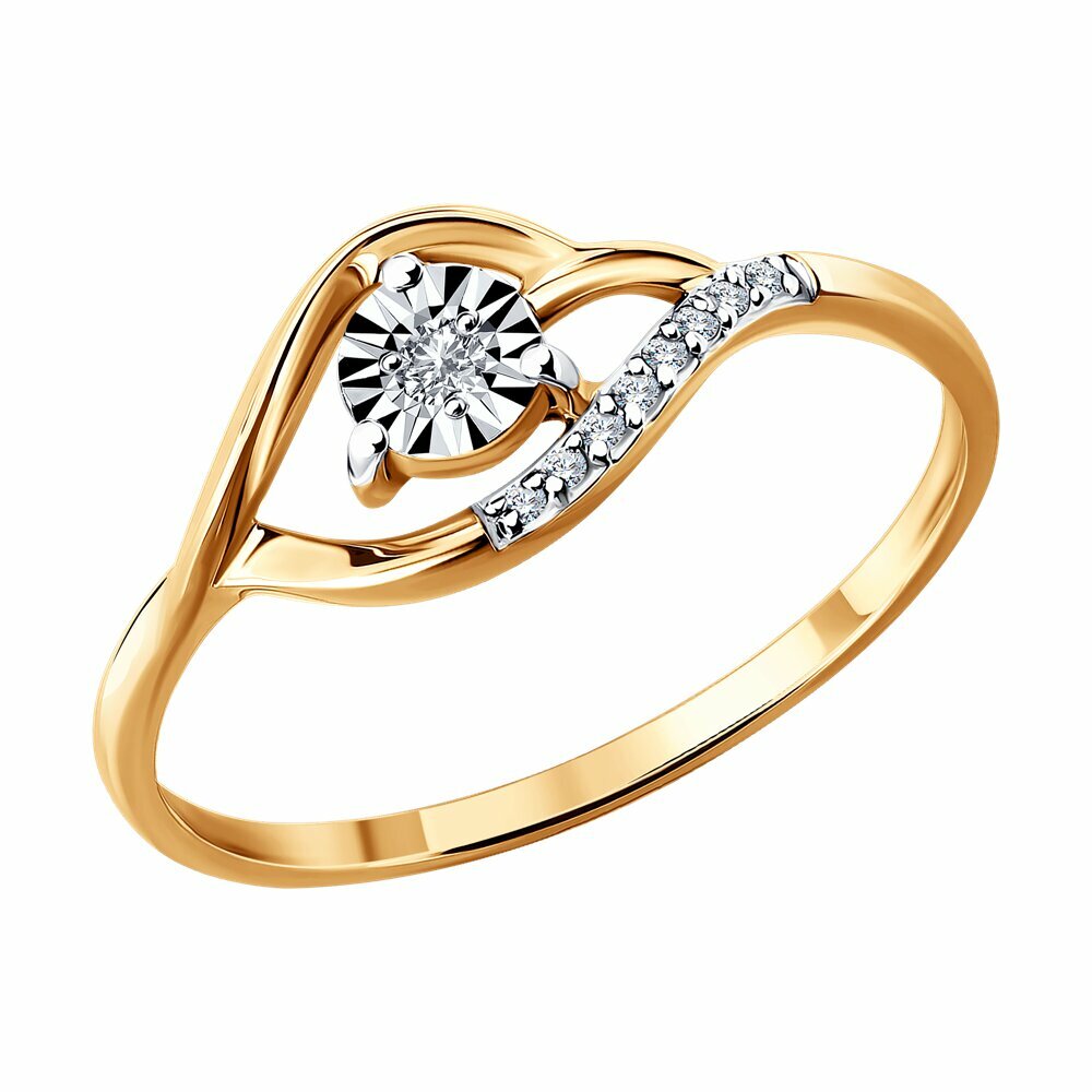 Кольцо, комбинированное золото, 585 проба, бриллиант