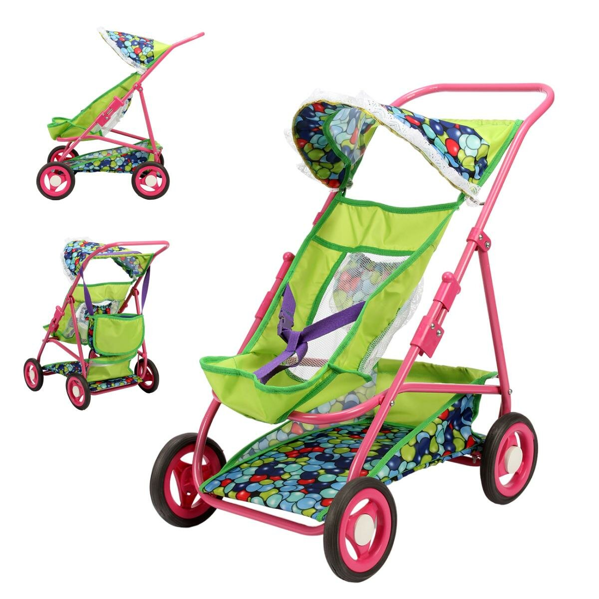 Кукольная коляска «Ясюкевич» розовая с защитным капюшоном, 72x32x60 см