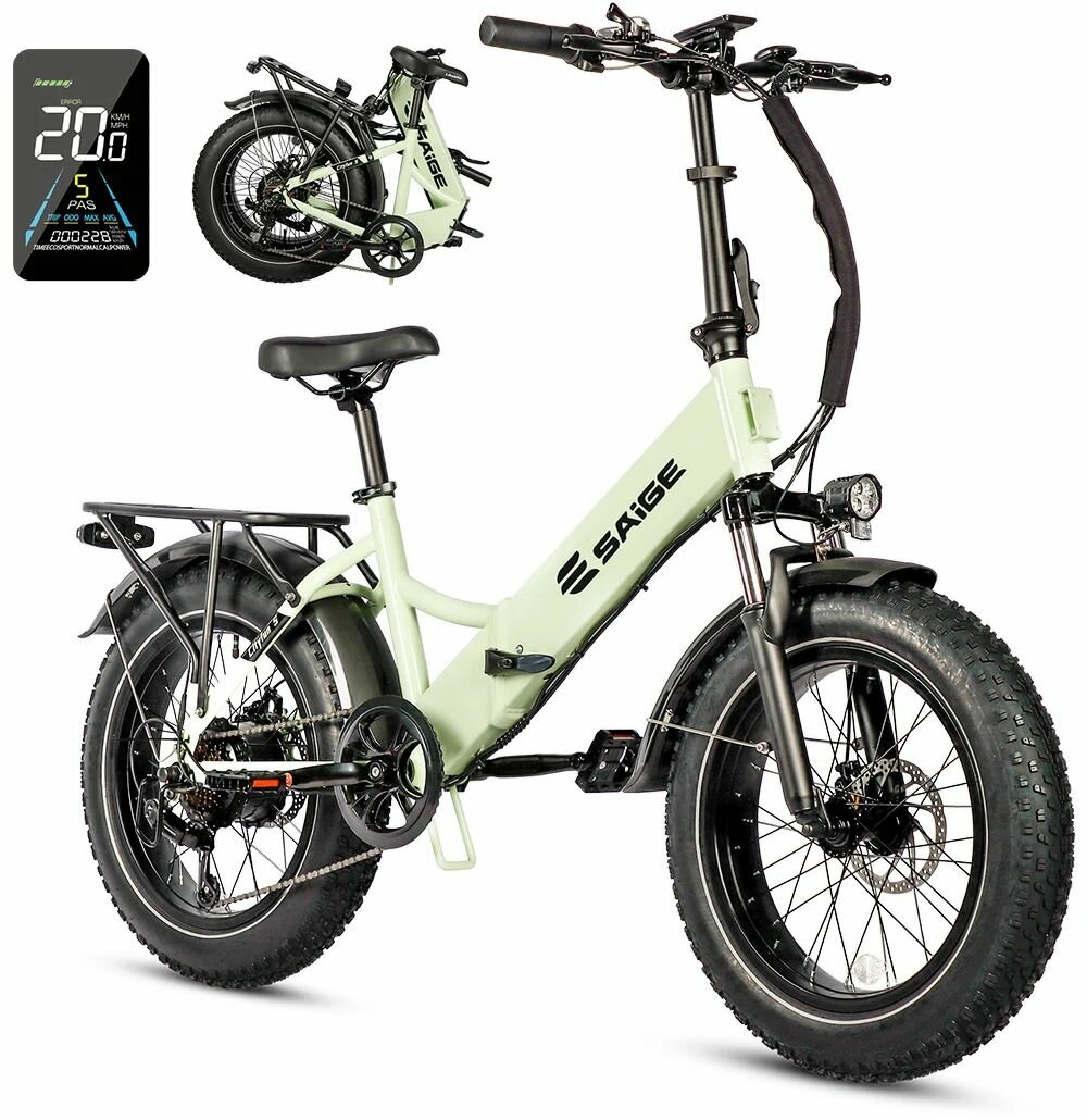 Электровелосипед SAIGE CITYFUN S (48V/10.4Ah) - Зелёный, складной