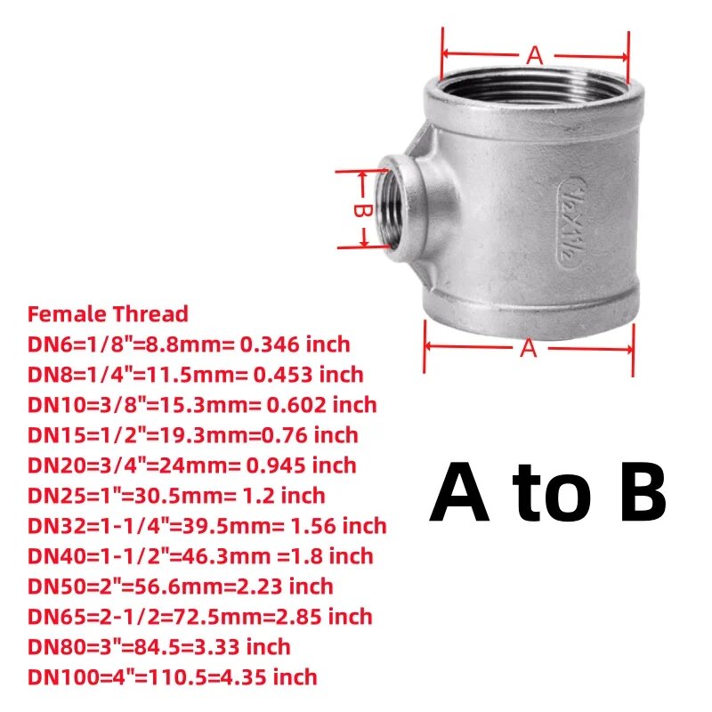 Редукционный тройник из нержавеющей стали 304 A 2-1I2 to B 1-1I4