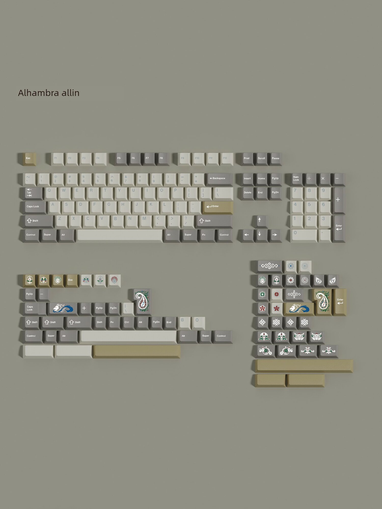 Комплект полноразмерных кейкапов MWK Alhambra из PBT с пятисторонней сублимацией, включая 7U, совместимый с ALICE