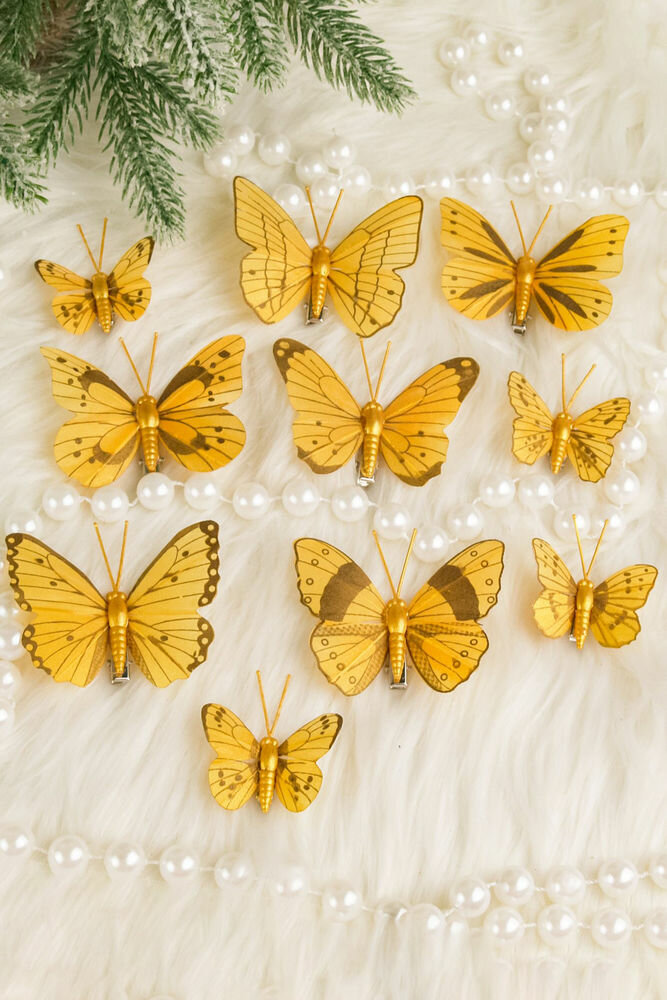 Набор декоративных бабочек фарфалле доро на клипсах, фомиаран, золотые, 10 шт, Kaemingk 521073