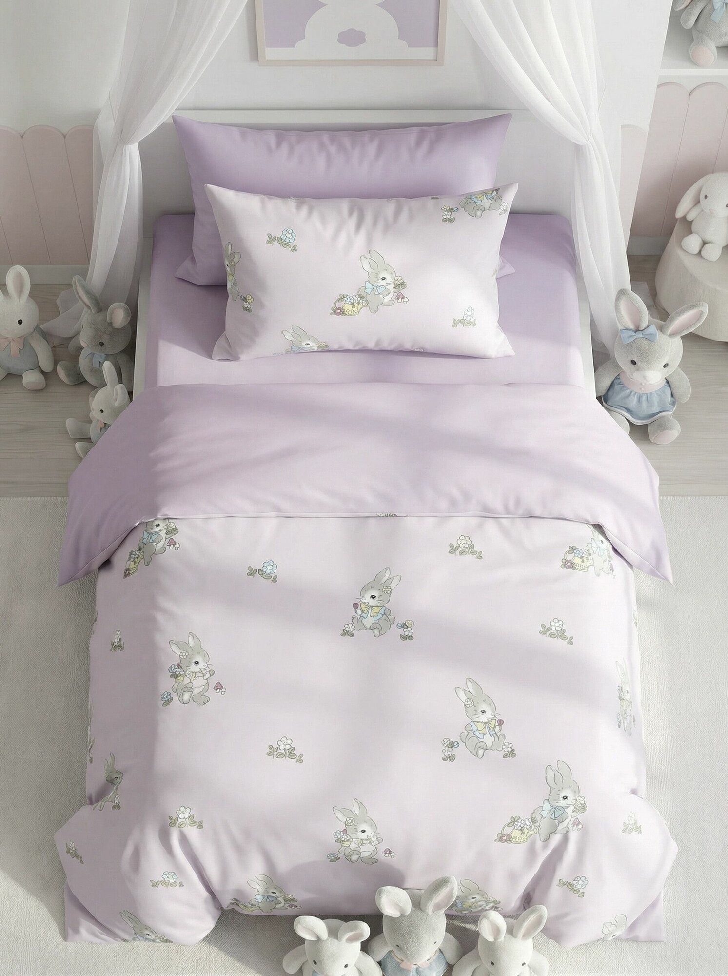 COROCOCO Комплект постельного белья Лавандовый зайка 160х80 см.