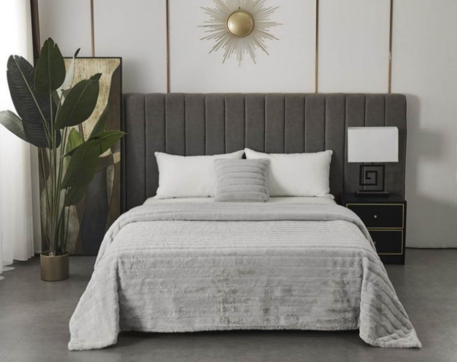 Плед Кролик двусторонний 200*220 см искусственный мех, велсофт, покрывало, серый, мягкий , теплый