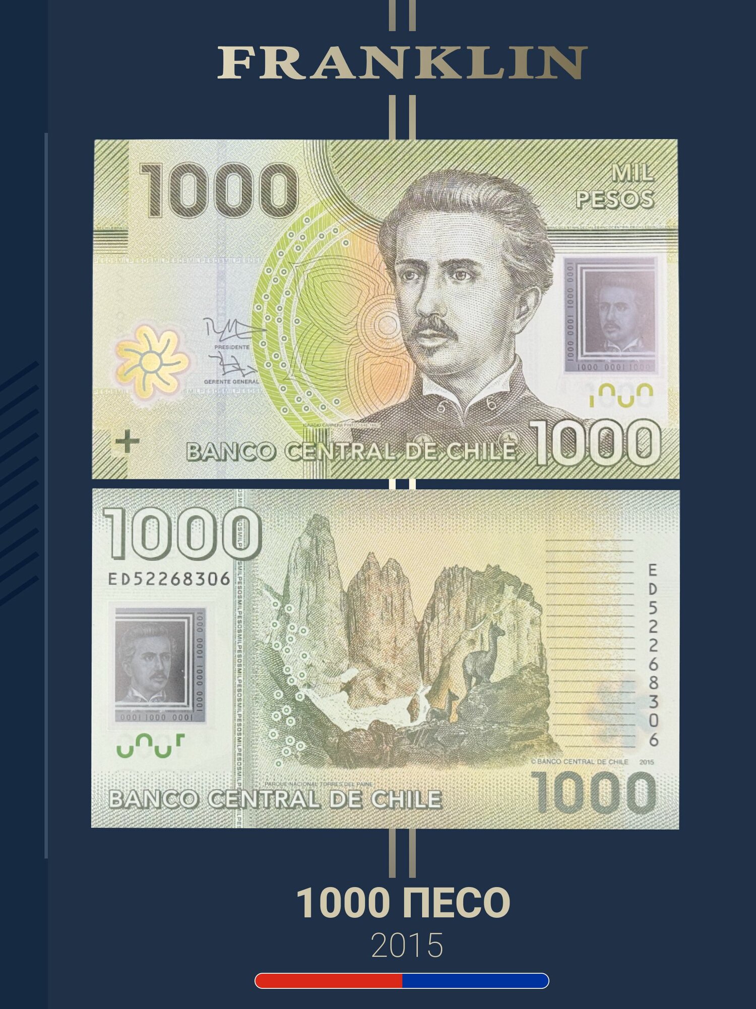 Банкнота Чили 1000 песо 2015 год (UNC) Pick 161f Полимер