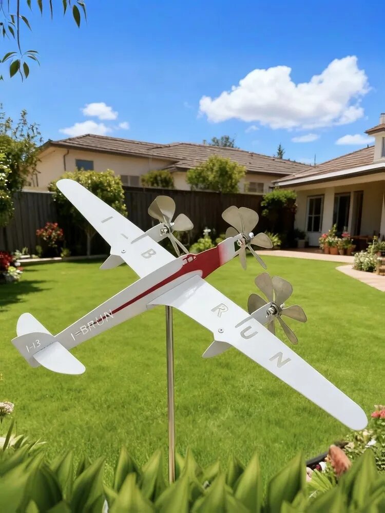 Флюгер в форме самолета металлический для сада и террасы белый размер 30*12*4 см