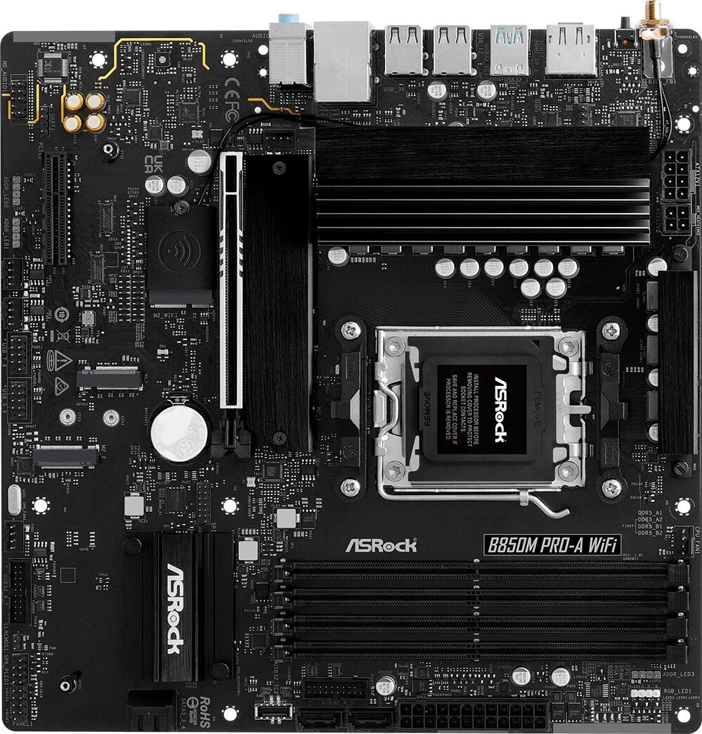 Материнская плата Asrock B850M PRO-A WIFI Socket AM5 AMD B850 4xDDR5 mATX AC`97 8ch(7.1) 2.5Gg RAID+HDMI+DP