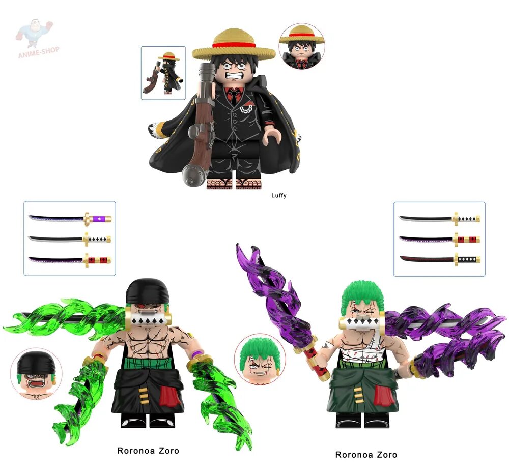 Набор фигурок Ван Пис Луффи, Ророноа Зоро / One Piece 3 шт (4.5см, пакет) DY635 + DY603 + DY606