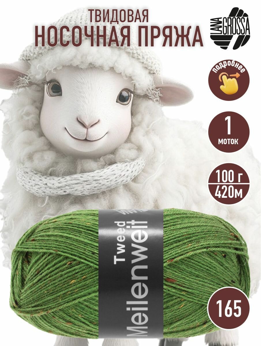 Носочная пряжа Lana Grossa Tweed Meilenweit 100 (165 Gr n) 80% Шерсть, 20% Полиамид. 1 моток 100г/420м