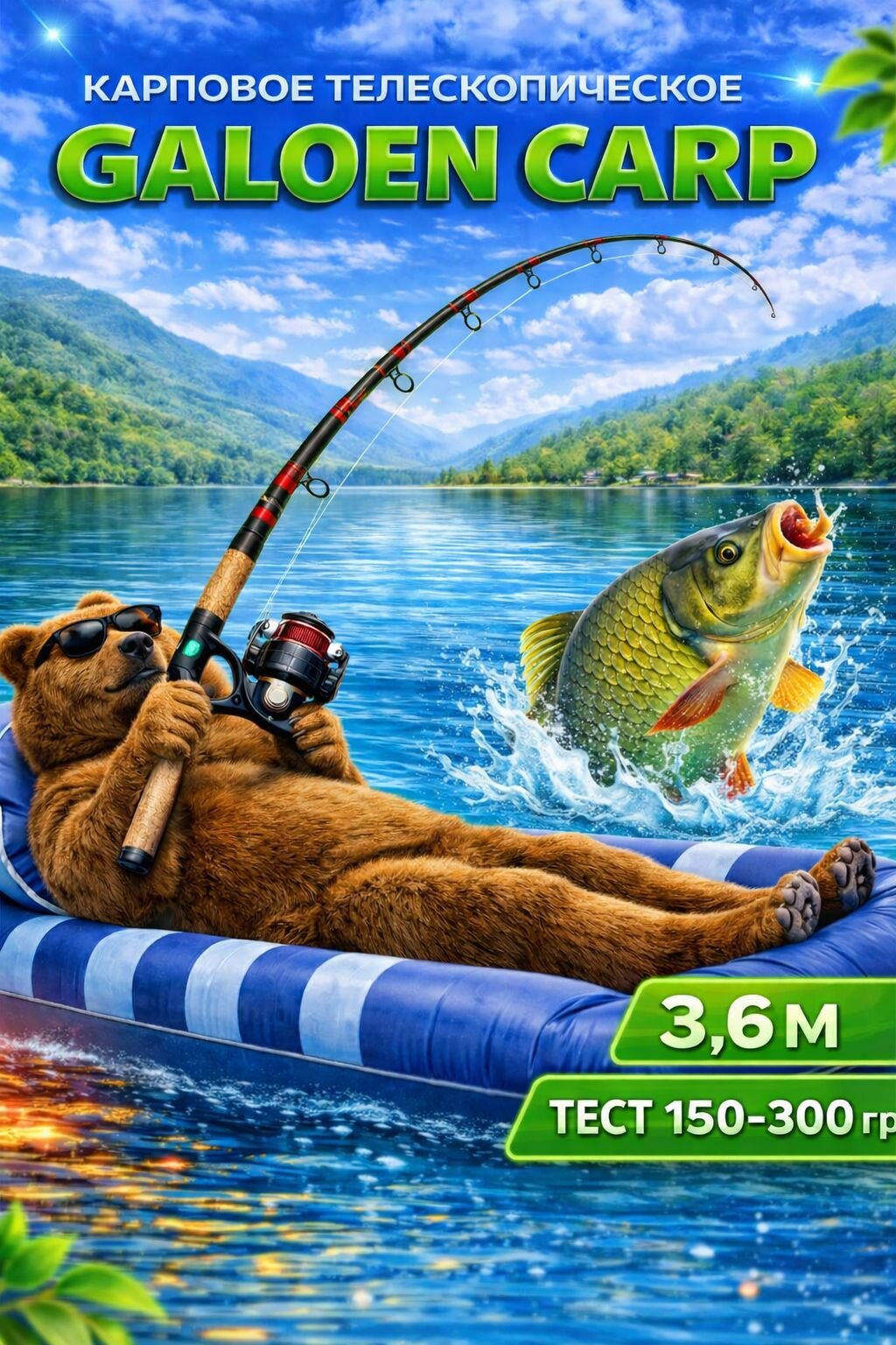 Удилище карповое телескопическое Komandor Galoen carp 3.6м