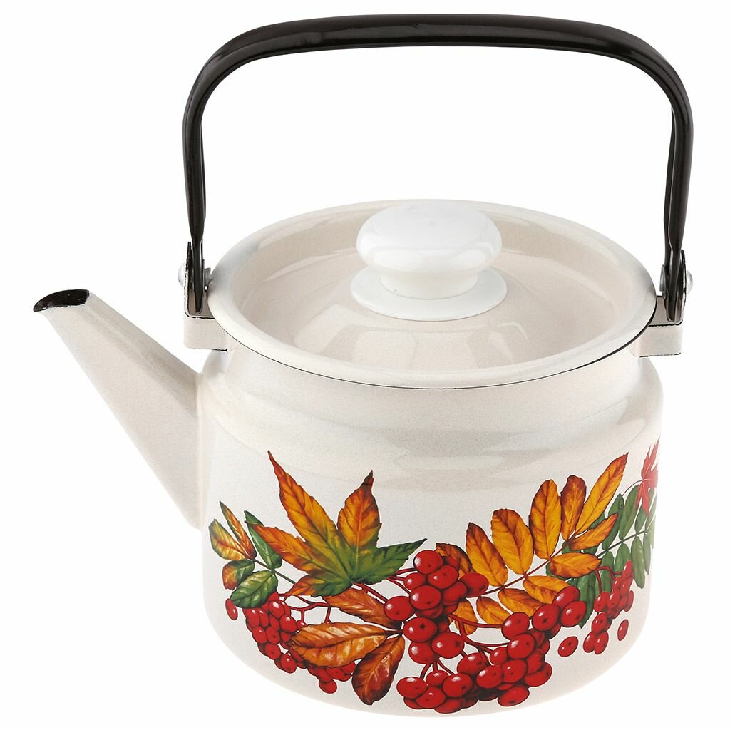 Чайник Лысьвенские эмали "Рябина" эмалированный, 2 л, металлическая крышка (С-2710П2/4ЖмРч)