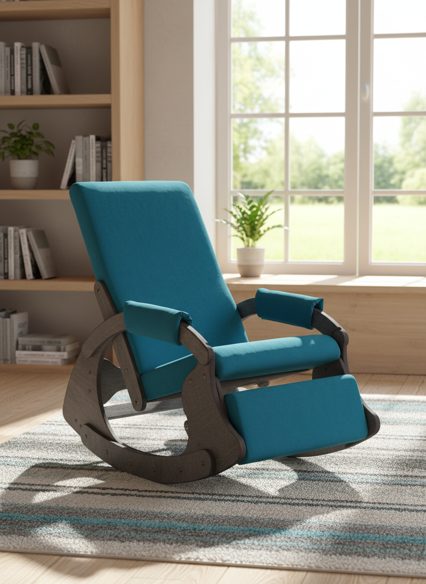 Кресло-качалка с подножкой для дома и дачи "бриз" от "Мягкой посадки", обивка бирюзовый велюр