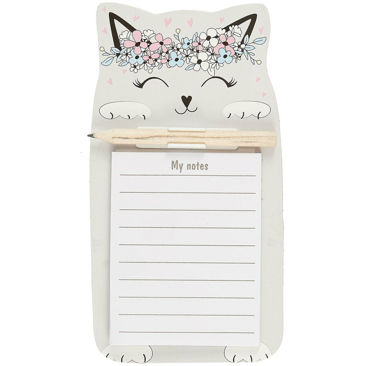 Блок для записей с карандашом 90*170 40л на магните "Котик в цветах", инд. уп, ассорти