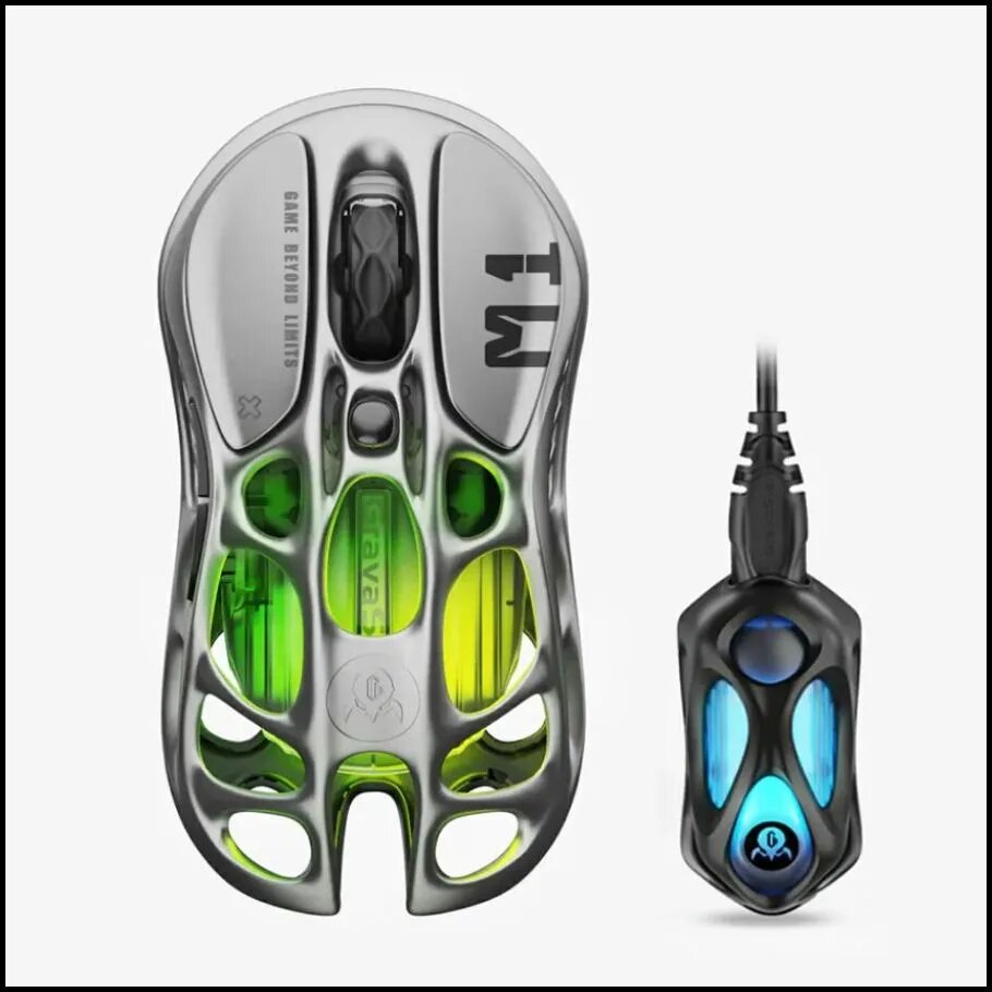 Игровая мышь беспроводная Mercury M1 Pro + 4K Wireless Донгл 2.4GHz / Bluetooth 5.1, серый металлик, черно-серый