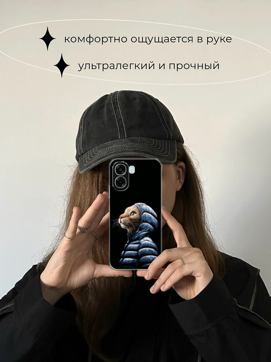 Силиконовый чехол на Oppo A6x / Оппо A6x с принтом Кот в капюшоне — фото 1