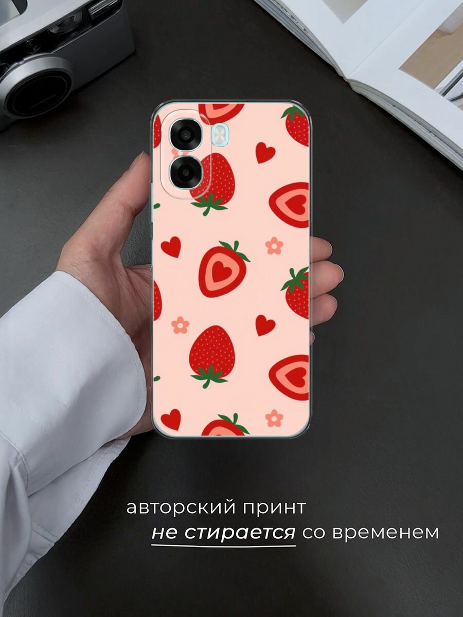 Силиконовый чехол на Oppo A6x / Оппо A6x с принтом Heart strawberries 1 — фото 1