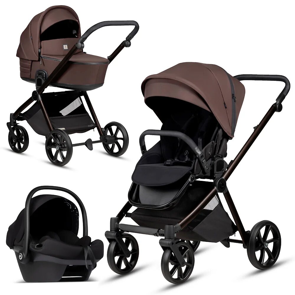 Детская коляска 3в1 Tutis Mio 3+, Elo Lux Edu Sky, цвет Coffee Brown (Шоколадный)