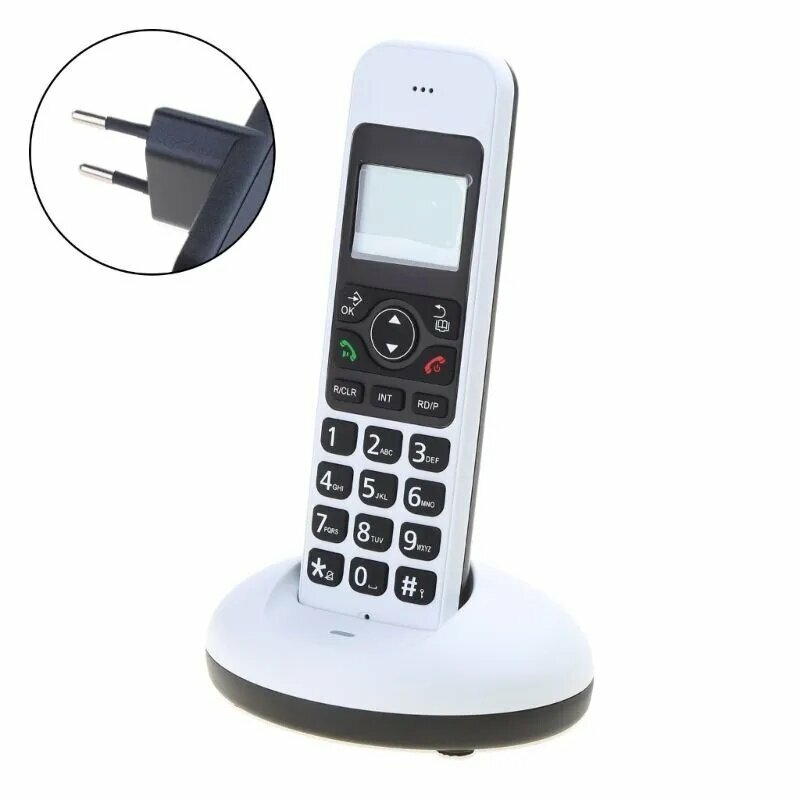 (1 комплект) беспроводной телефон D1006 для бизнеса, офиса, дома, цифровой телефон (черный)-Белый-Европейский стандарт