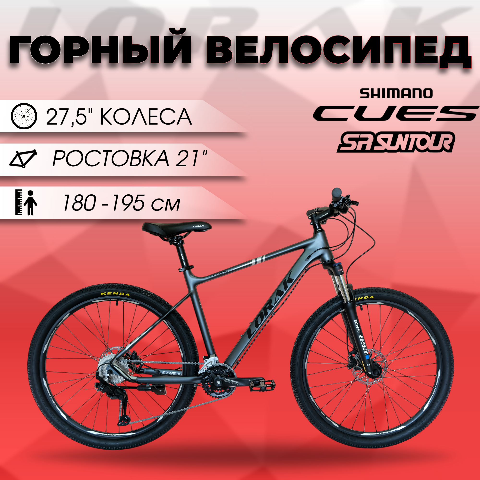 Велосипед Lorak LX250 SE 21 рама, серый матовый цвет, рост 180–195 см, унисекс