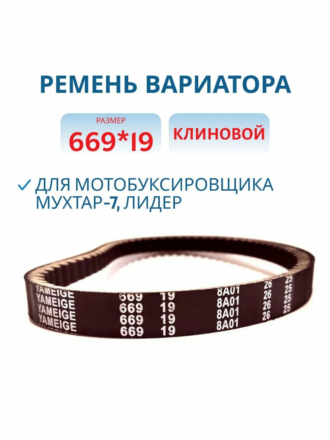 Ремень вариатора 669x19 клиновой для мотобуксировщика IRBIS Мухтар-7, Лидер