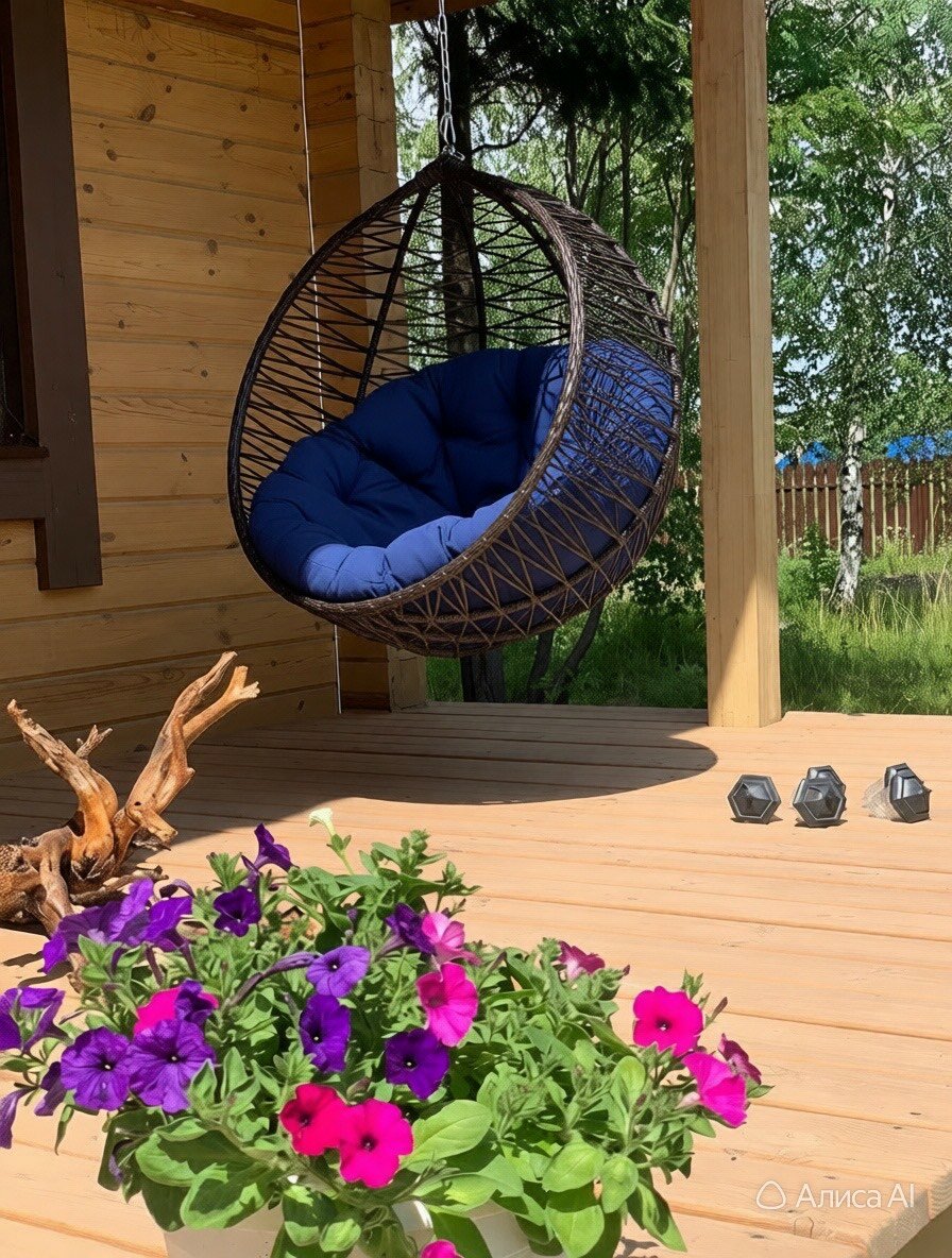 Подвесное кресло , 110*95*70 см, бабочка, без стойки, венге, с синей подушкой