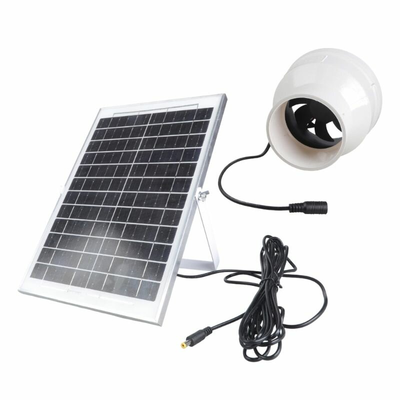 Канальный вентилятор от 75 мм до 110 + солнечная панель мощностью 15 Вт