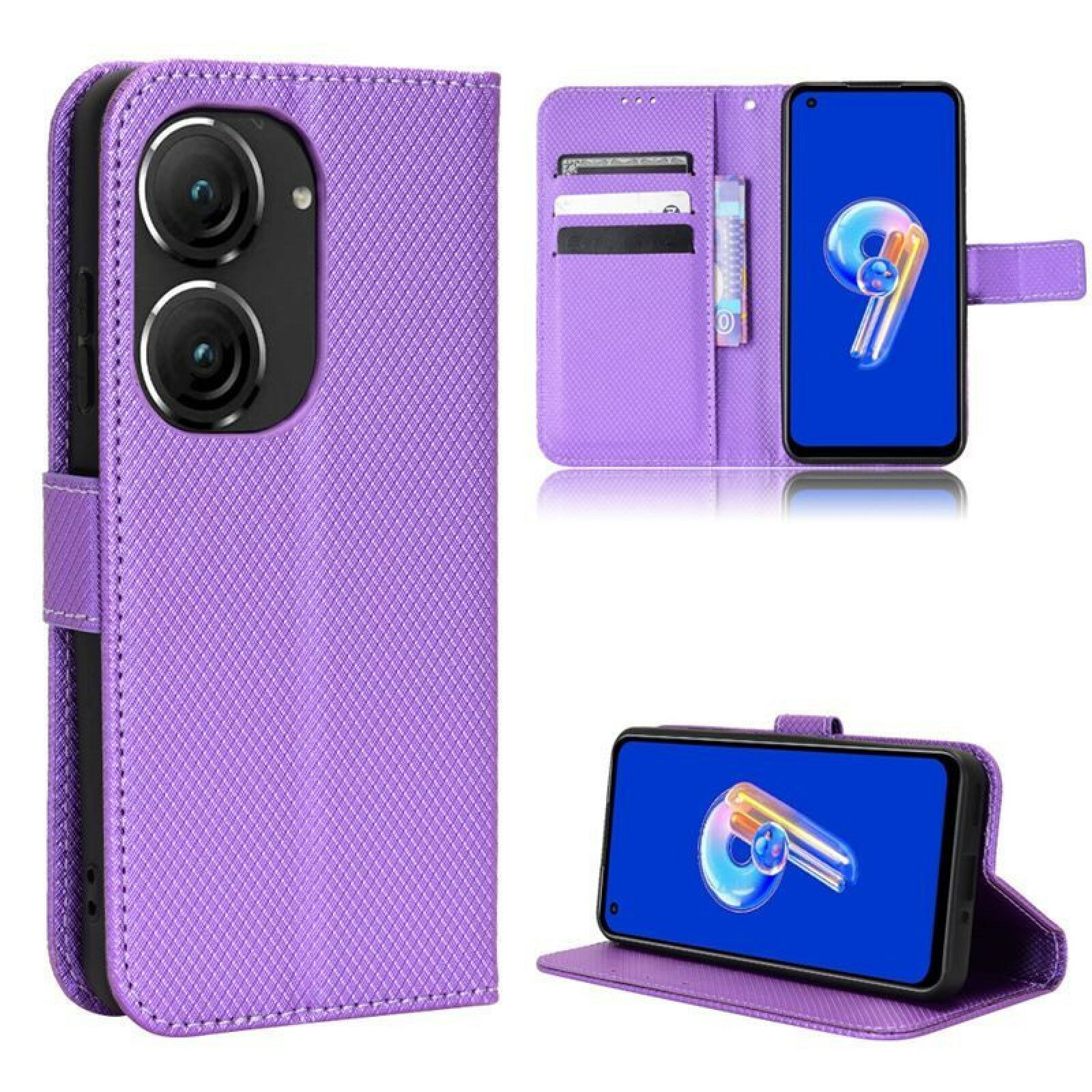 Чехол-книжка MyPads для Asus Zenfone 9 и Zenfone 10, фиолетовый, искусственная кожа