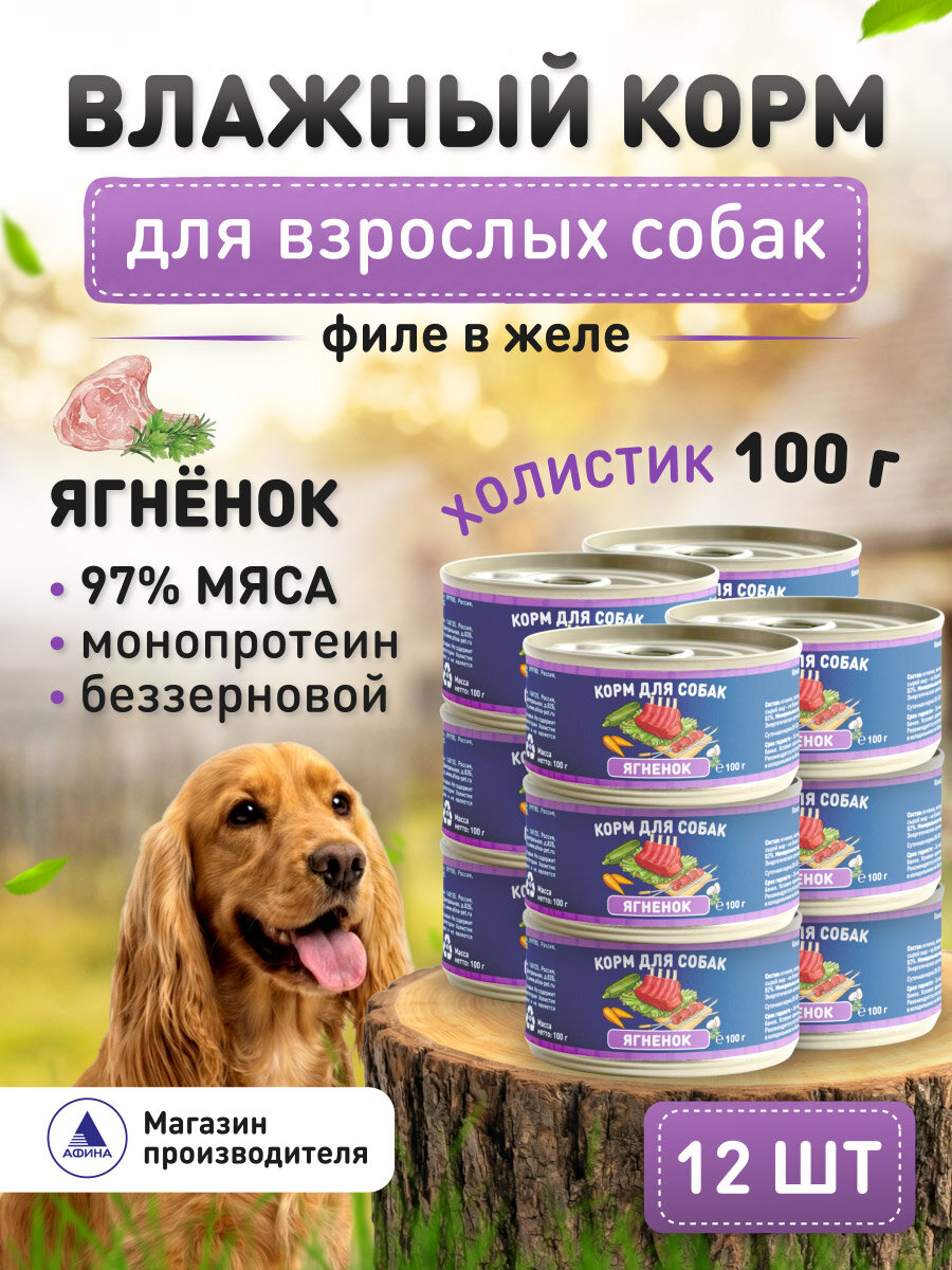 Влажный корм с ягненком для собак Solid Natura Holistic, упаковка 12 шт х 100 г