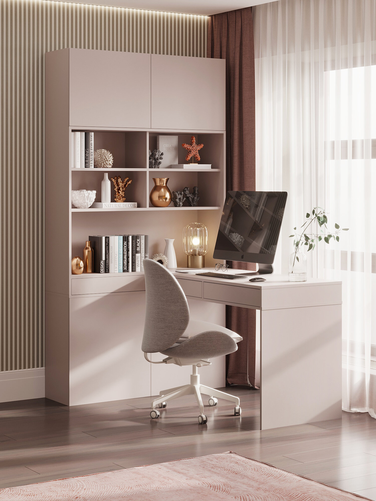 Стол компьютерный со стеллажом и ящиками Click, кашемир, 120х155х214 см