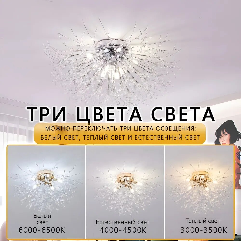 Потолочный светильник Одуванчик G9 Золотой/хром для гостиной/спальни — фото 1