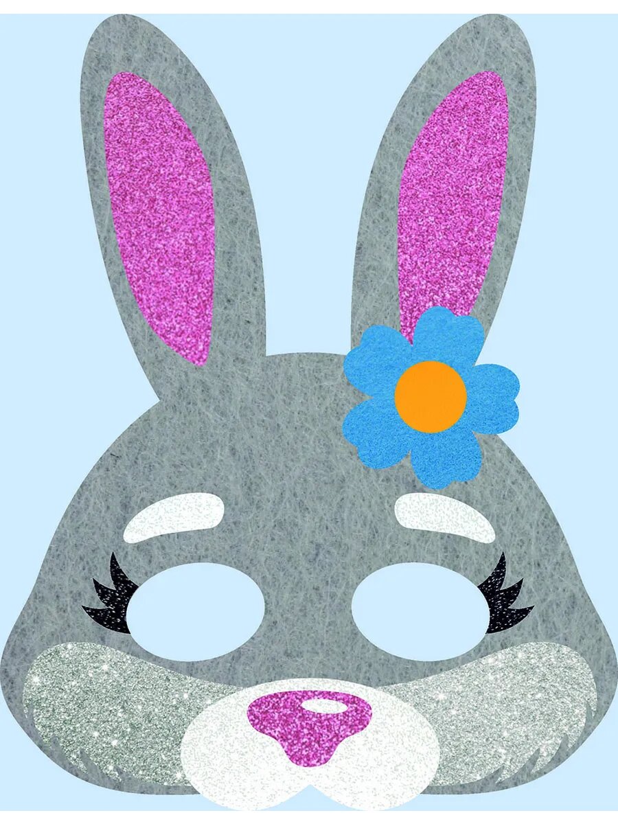 Маска новогодняя "Зайка девочка", фетр, серая, с аппликацией, 17x21 см