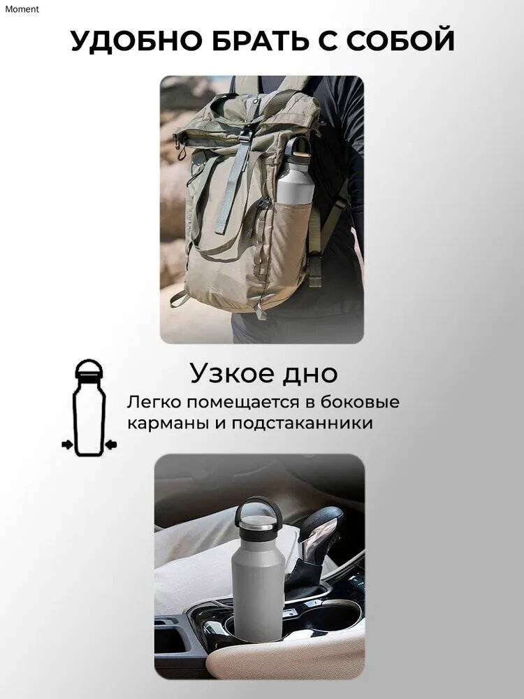 Термокружка TYESO 500 мл, стальная, серого цвета, вакуумная, непроливайка, для горячих и холодных напитков — фото 1