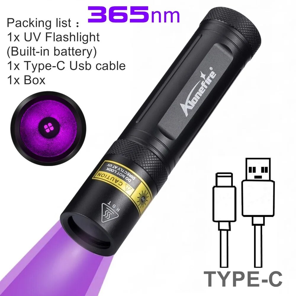 Alonefire SV77 УФ-фонарь 365/395 нм черный 365nm