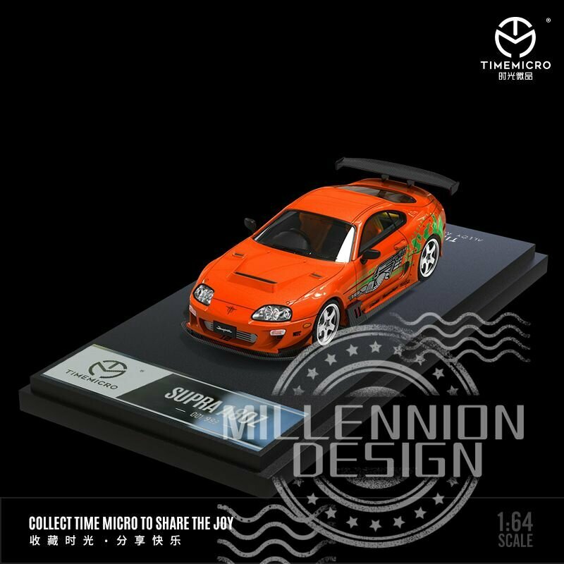 Коллекционная модель автомобиля Time Micro 1:64 Toyota Supra A80, металлическая машинка в стиле "Форсаж"(оранжевый-без фигурки)