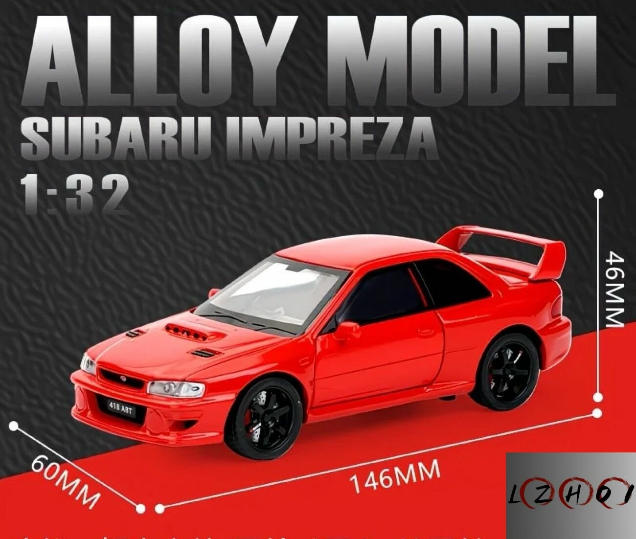 Модель спортивного автомобиля Subaru Impreza WRX STi с алюминиевым кузовом, световыми и звуковыми эффектами, четырехколесной подвеской, трехпозиционным переключателем и открывающимися дверями