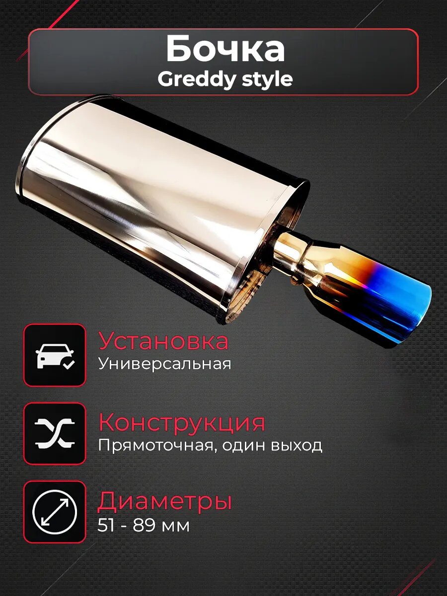 Бочка Greddy style 51мм прямоточный глушитель 56см