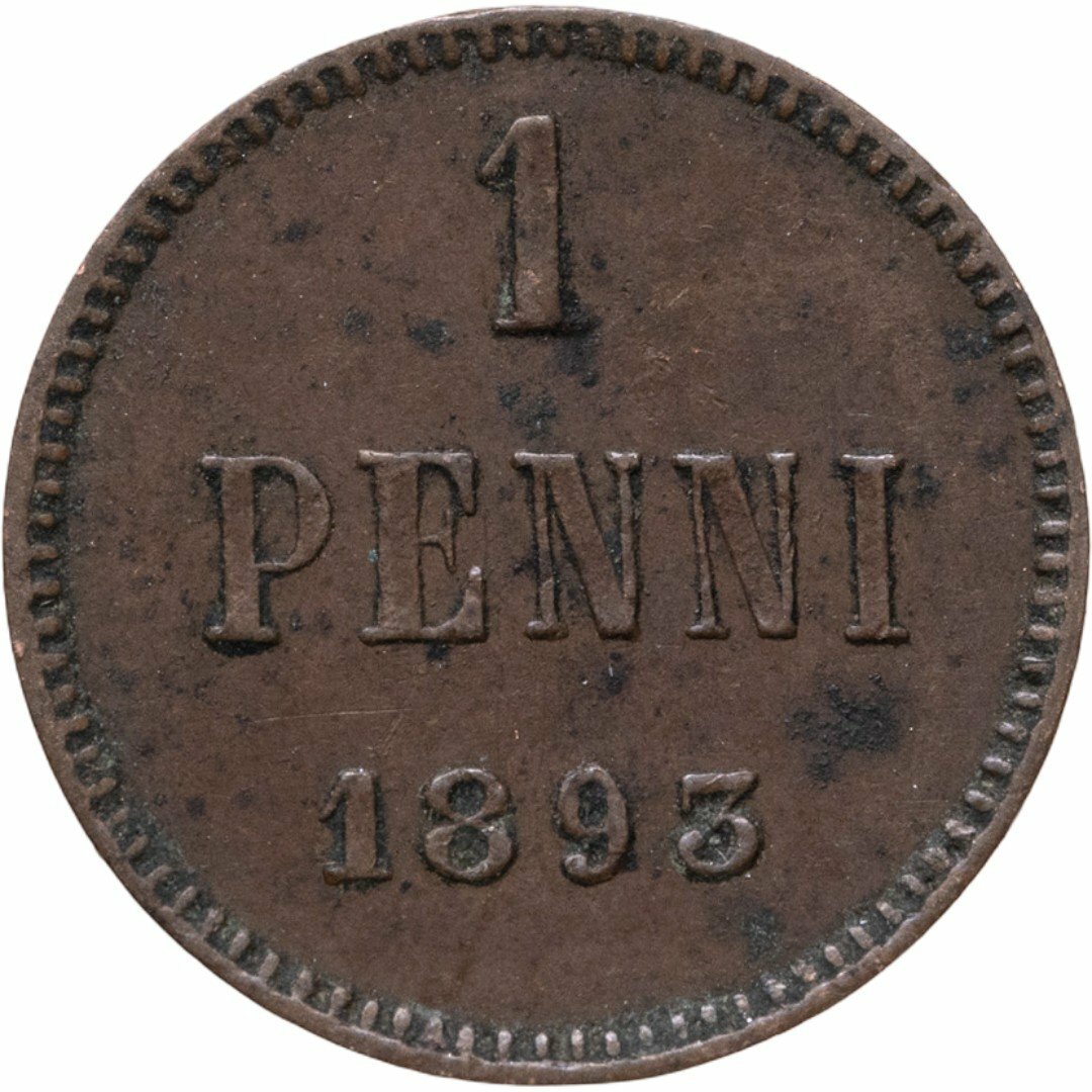 1 пенни 1893, монета для Финляндии, Медь, в сохранности XF