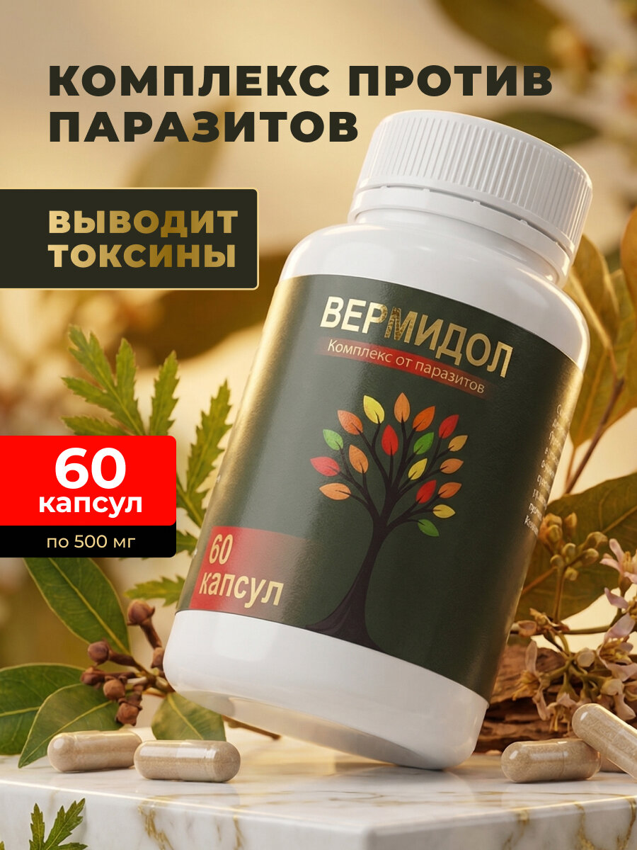 Вермидол, комплекс от паразитов, очищение и восстановление организма, натуральный состав, 60 капсул