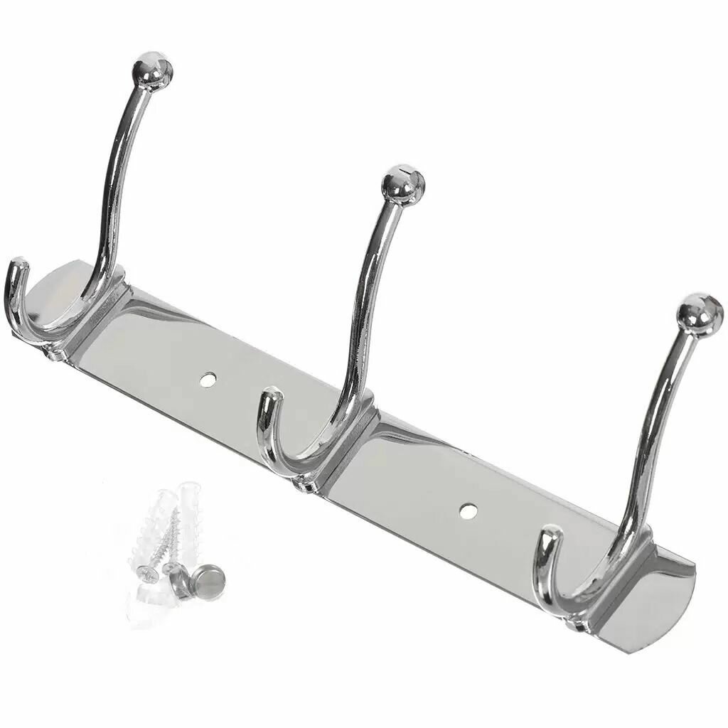 Вешалка настенная для ванной комнаты на 3 крючка, металлическая планка 26 см, цвет хром, модель SPE19159C-5 Y8-2751