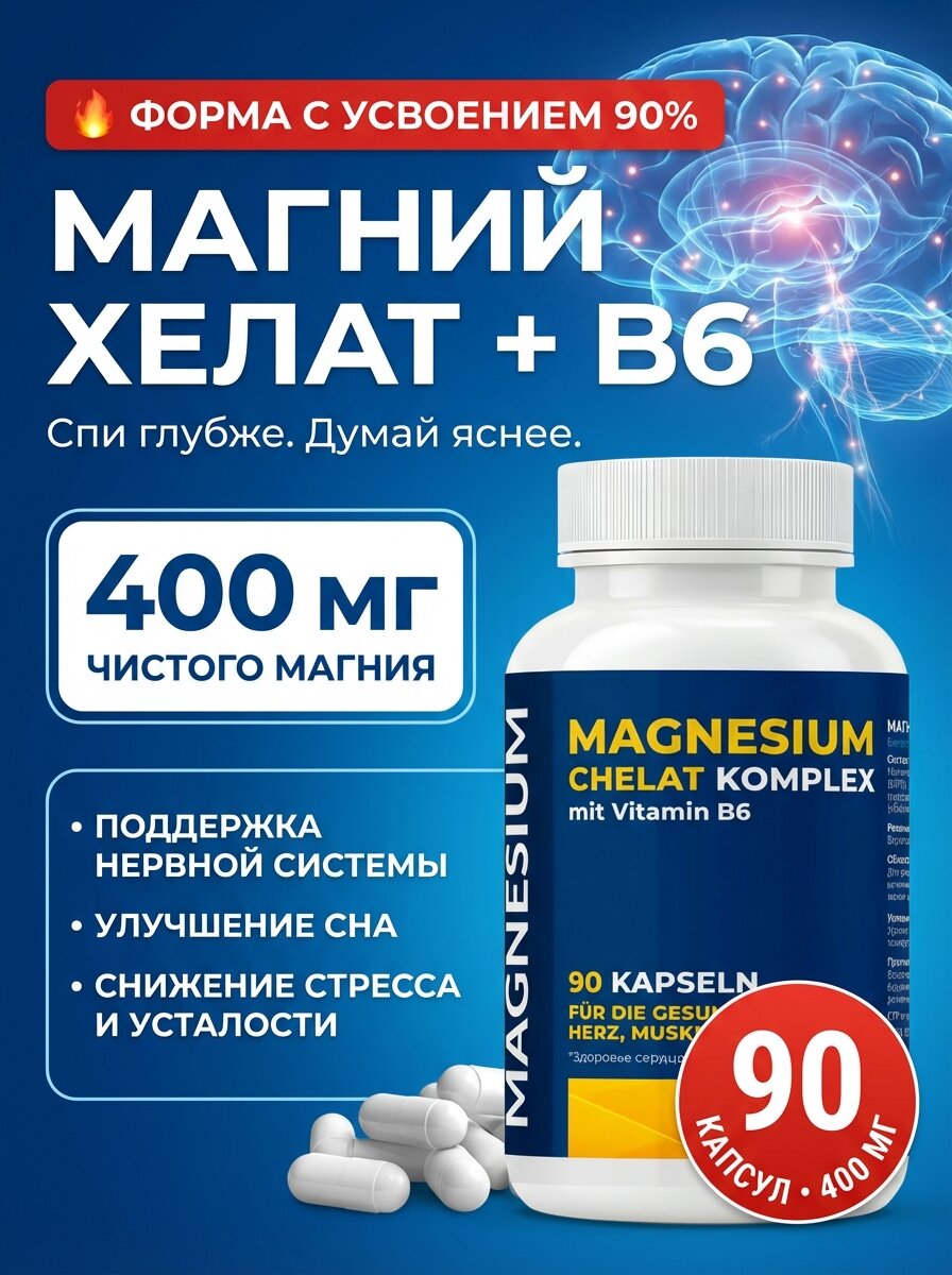 Магний хелат 400 мг с витамином В6 90 капсул