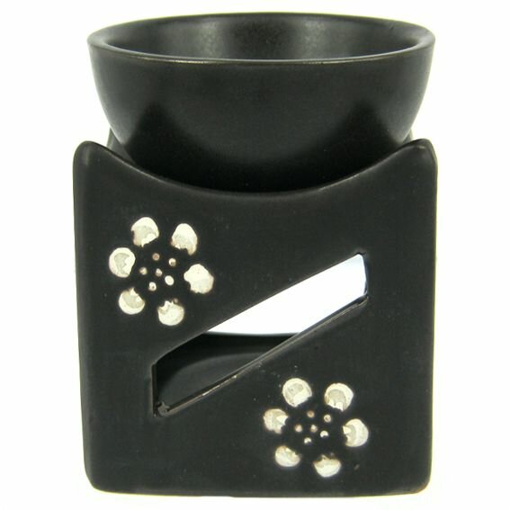 Аромалампа чёрный КУБ с белыми цветочками N315-24 (керамика, 8,5 см.), 1 шт.