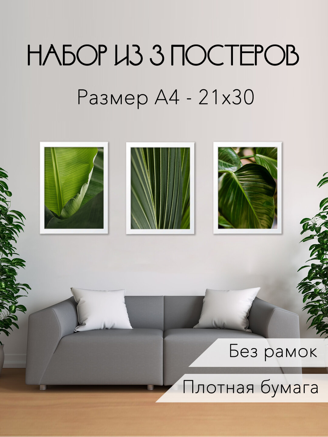 Набор постеров А4 (21х30см), 3 штуки, плакаты интерьерные на стену, без рамки, цветы