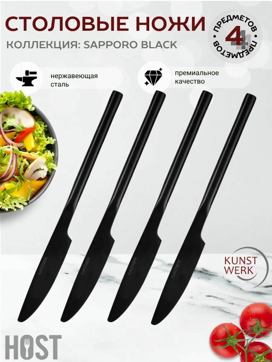 Набор из 4 столовых ножей Sapporo Black