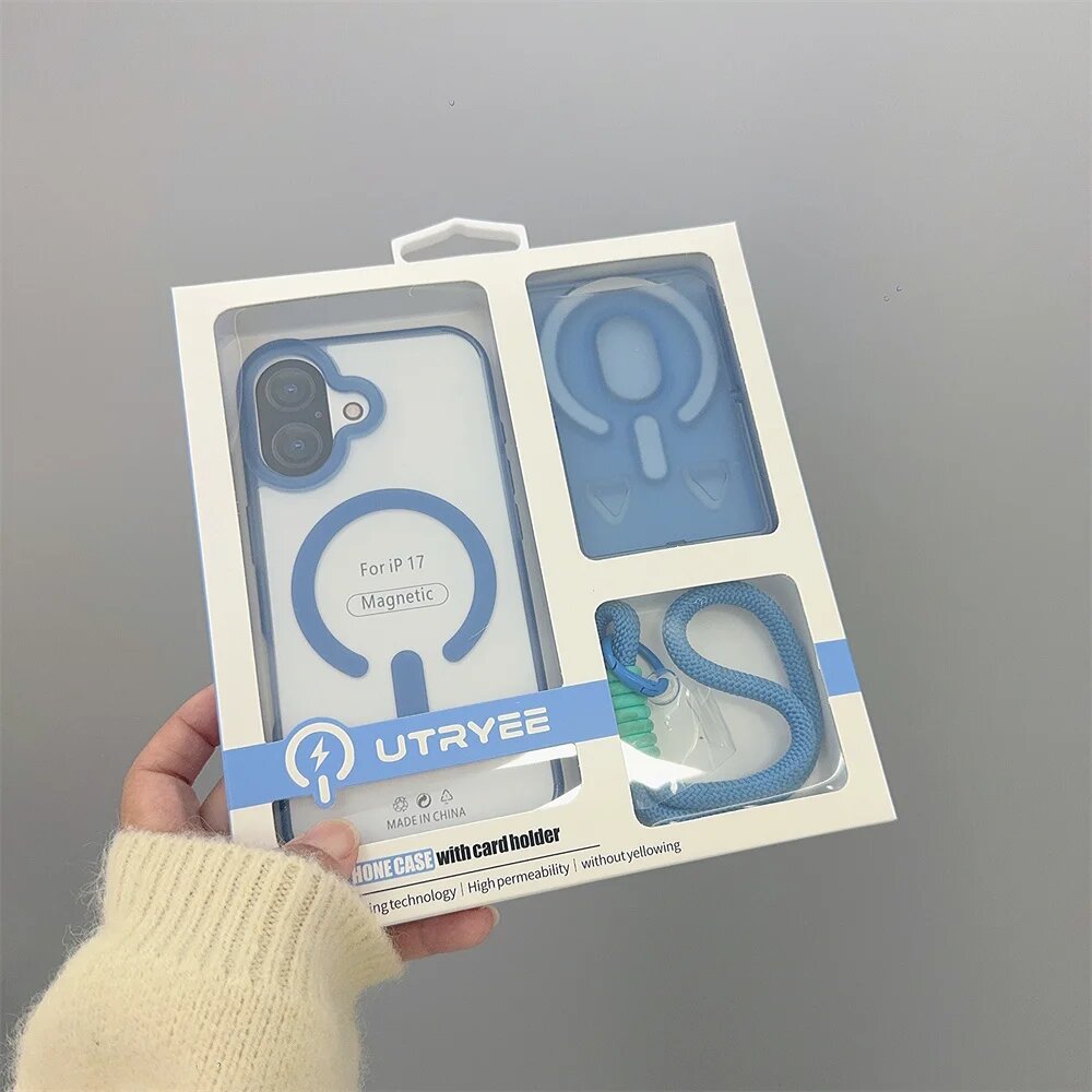Синий чехол MagSafe для iPhone 13 Pro Max с держателем карт и ремешком