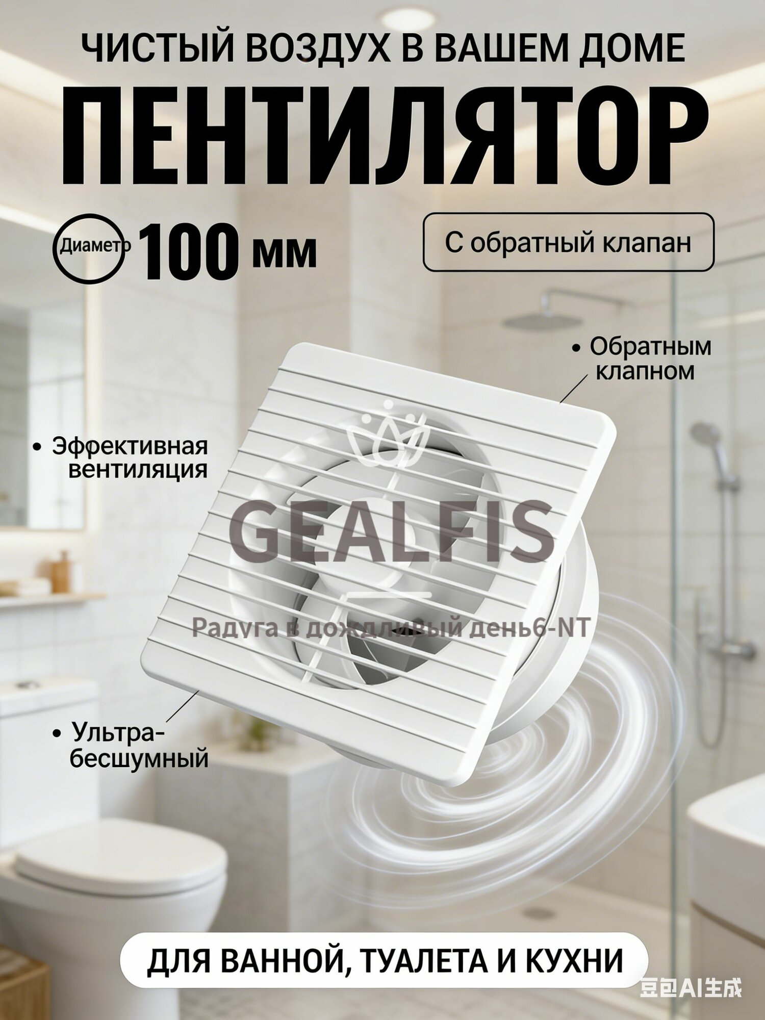 Вентилятор вытяжной Optima 100 мм для ванной и кухни мощный осевой с обратным клапаном, бесшумный белый стеновой монтаж