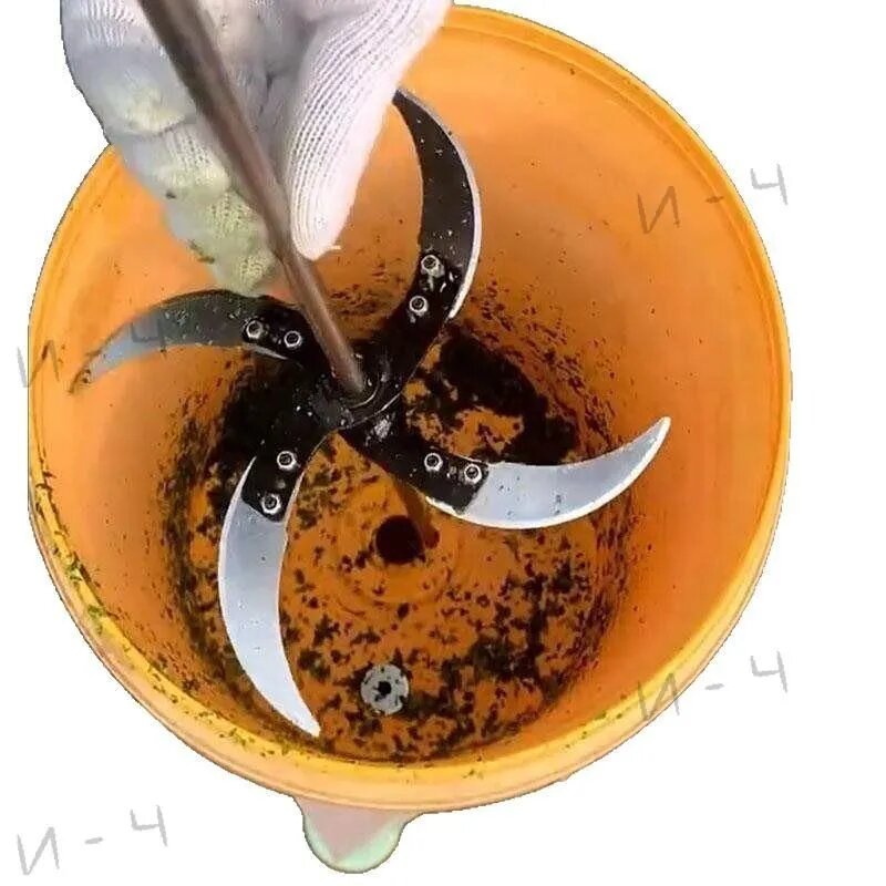 Садовый измельчитель с лезвиями и железным стержнем, ручной тип, для измельчения травы, серый