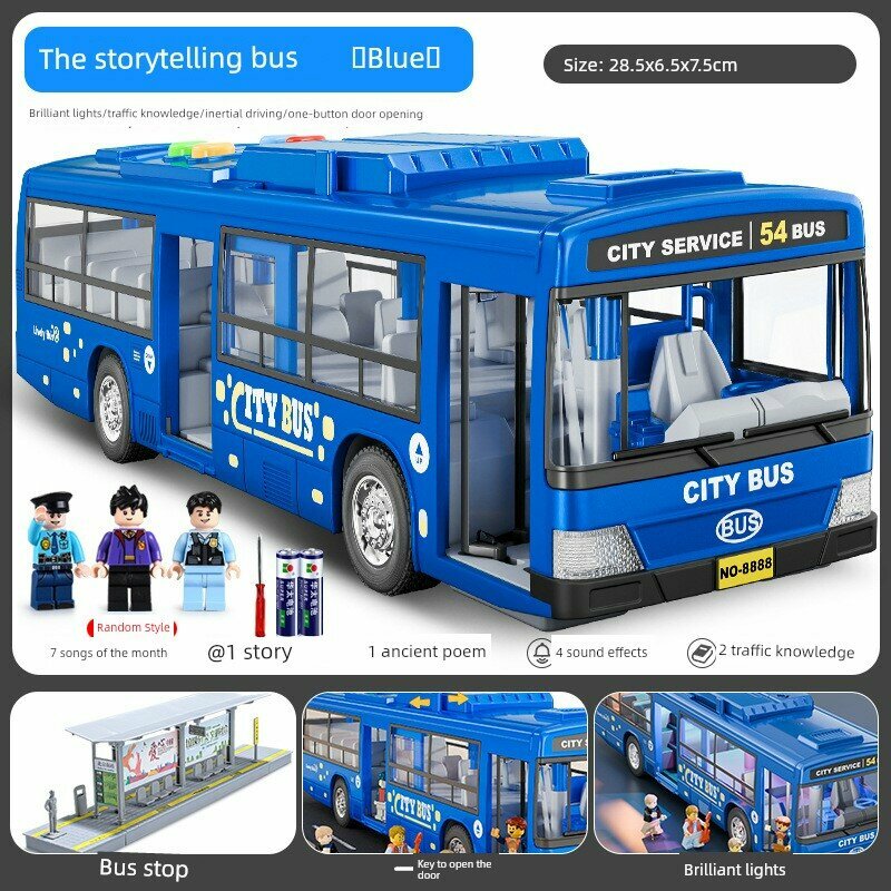 BabyBus Детский автобус с 3 фигурками, станцией и синим цветом