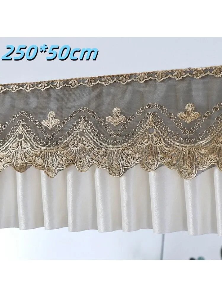 Ламбрекен для штор самоклеящийся, без сверления, короткий, тканевый с кружевом, в европейском стиле