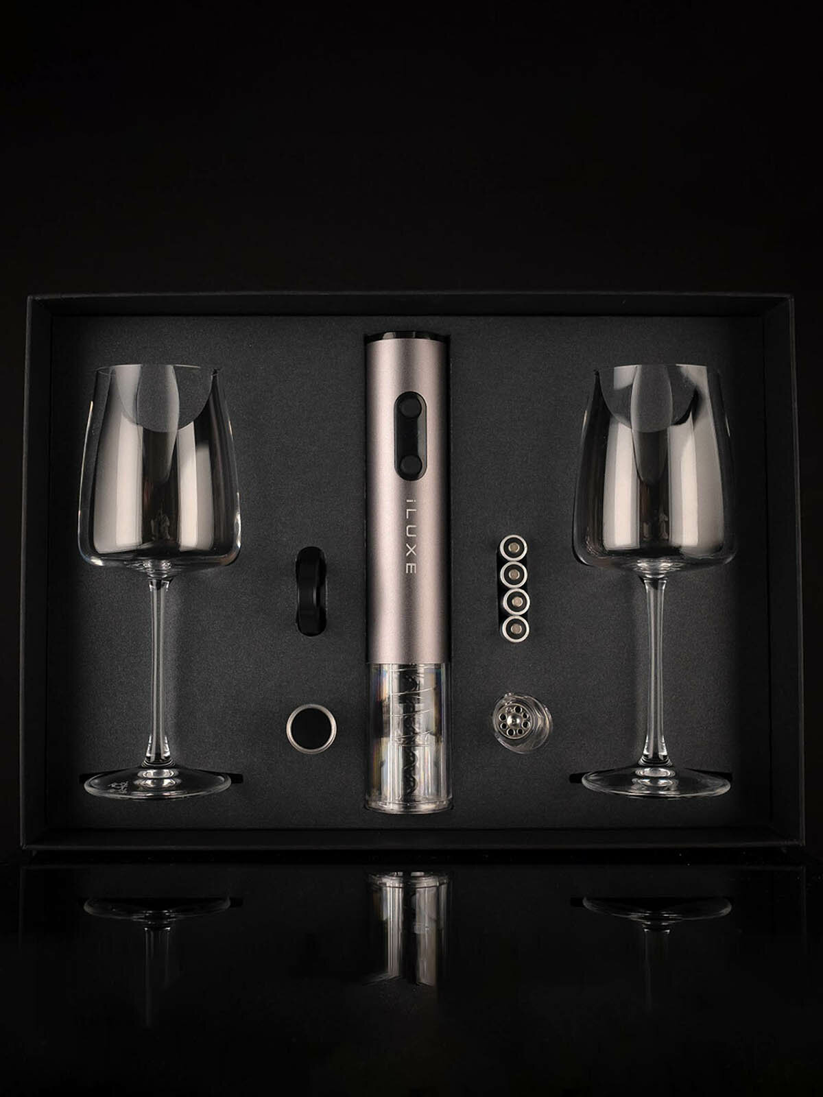 Подарочный набор сомелье iLUXE The Full Supreme, с электроштопором и бокалами для вина, серый